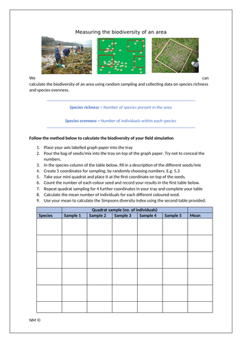 WJEC/EDUQAS Simpson's Diversity Index Activity, Powerpoint and ...
