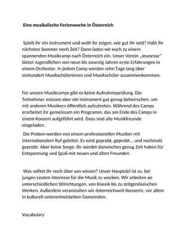 AQA GERMAN AS LEVEL transcript from Listening Exam with vocabulary ...