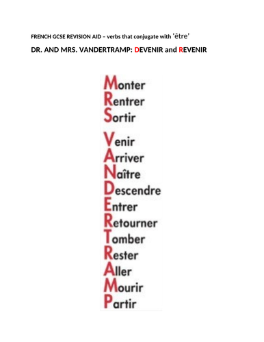 gcse french A* mnemonic revision aid auxillary verb learning device ...