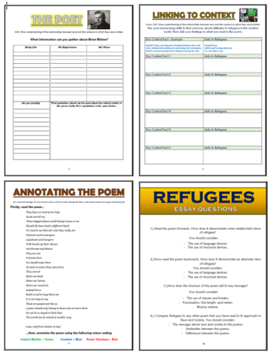 Refugees - Brian Bilston - Comprehension Activities Booklet! | Teaching ...
