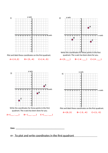Plotting and writing coordinates on four quadrants year 6 (2 lessons ...