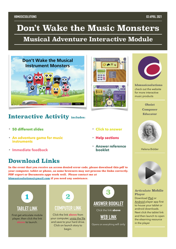 Don’t Wake the Musical Instrument Monsters Digital Interactive Game ...