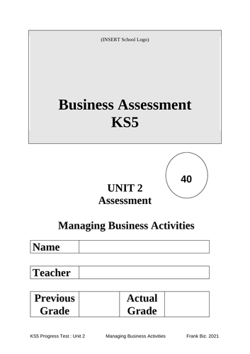IAS Edexcel Business Unit 2 Assessment Test | Teaching Resources