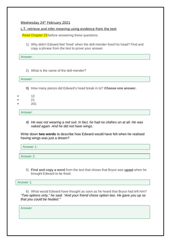 Edward Tulane Complete Guided Reading Pack Week 5-8 - Year 3 | Teaching ...