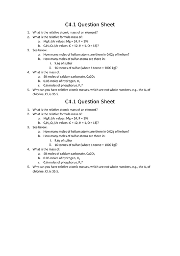 AQA GCSE Chemistry (9-1) - C4.1 Relative masses and moles FULL LESSON ...