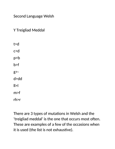 GCSE Welsh Second Language lesson plan revision sheet on the Soft ...