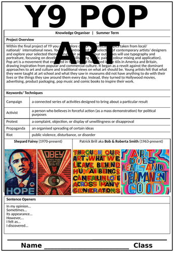 Pop Art Scheme of Learning- Activist Art | Teaching Resources