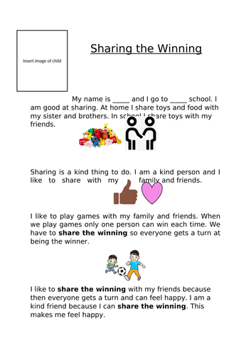 Social Story - Sharing the winning | Teaching Resources