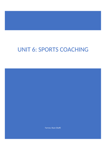 BTEC Sports and Exercise Science Unit 6 Coaching for Performance ...