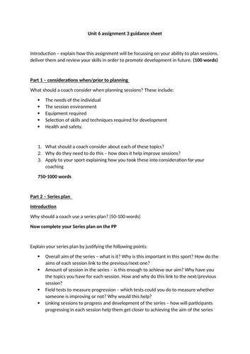 BTEC Sports and Exercise Science Unit 6 Coaching for Performance ...
