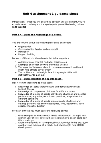 BTEC Sports and Exercise Science Unit 6 Coaching for Performance ...