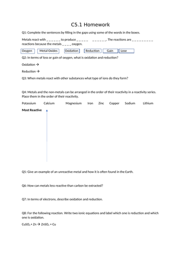 Aqa Gcse Chemistry 9 1 C5 1 The Reactivity Series Full Lesson