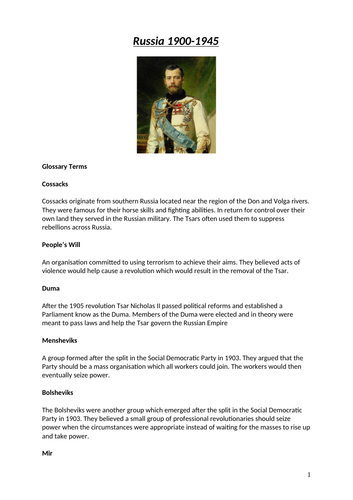 GCSE: Russia 1900-1945 Power-Point Supporting Notes | Teaching Resources