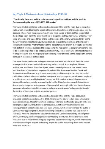 Exemplar Responses: Weimar and Nazi Germany Edexcel GCSE 9-1 History ...