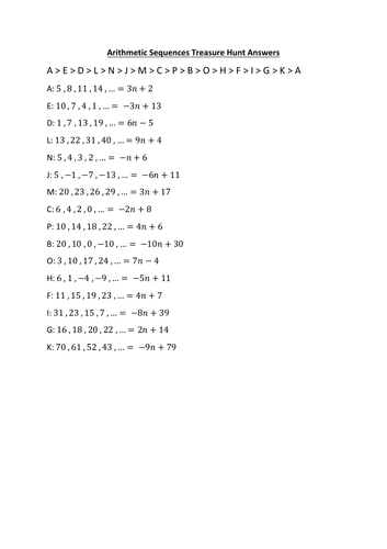 Arithmetic Sequences Treasure Hunt | Teaching Resources