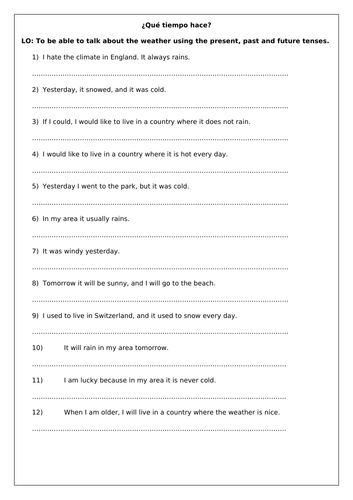 Spanish Weather el tiempo (4 worksheets) | Teaching Resources