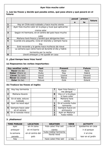 Spanish Weather el tiempo (4 worksheets) | Teaching Resources