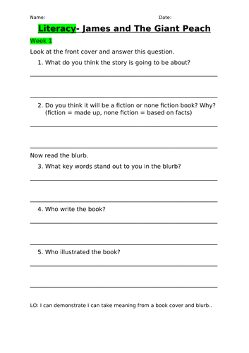SEND James and the Giant Peach diffenciated tasks chapters 1- 11 ...