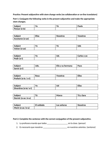 Present subjunctive with stem change verbs | Teaching Resources