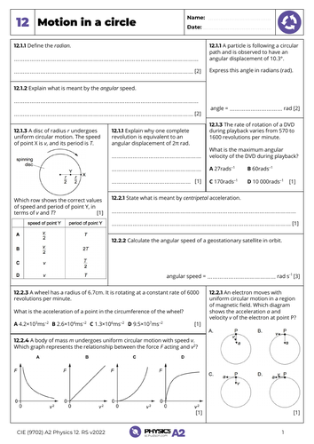 A2 Physics 9702 - Revision Sheet - 12. Motion in a circle | Teaching ...