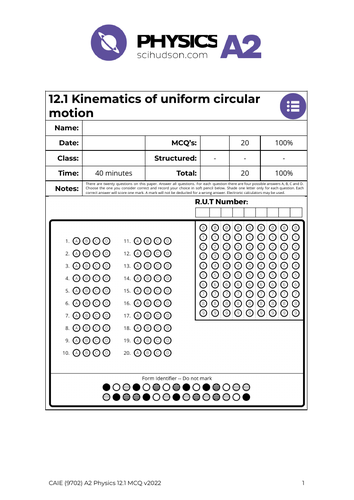 A2 Physics 9702 - MCQs - 12. Motion in a circle | Teaching Resources