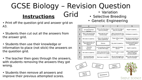 Variation and Evolution Revision Question Grids - GCSE Biology ...