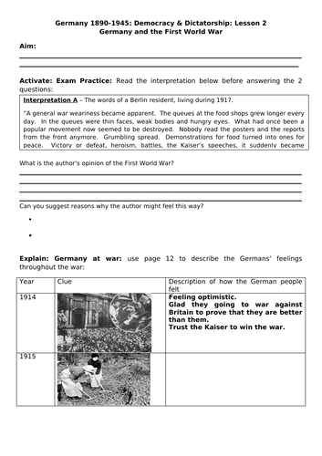 AQA Germany and the impact of World War One | Teaching Resources