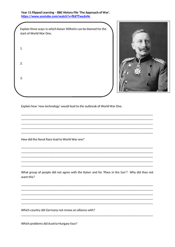 FLIPPED LEARNING BBC HISTORY FILE WORLD WAR ONE BUNDLE X 4 | Teaching ...