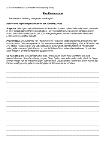 AS German - Familie im Wandel - Practice and Revision Worksheets ...