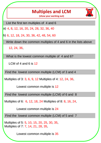 Multiples and LCMs Worksheets with Answers | Teaching Resources