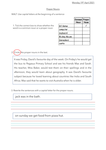 KS1 Proper Nouns SPAG Lesson | Teaching Resources