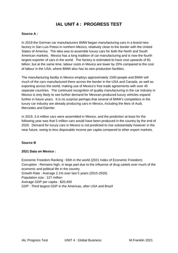 IA2 Edexcel Business Unit 4 Assessment Test | Teaching Resources