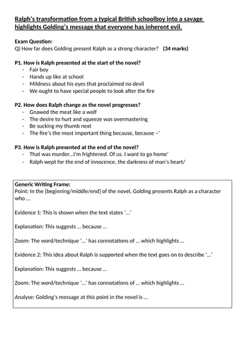 Ralph Lesson aiming for grade 9 Lord of the Flies | Teaching Resources