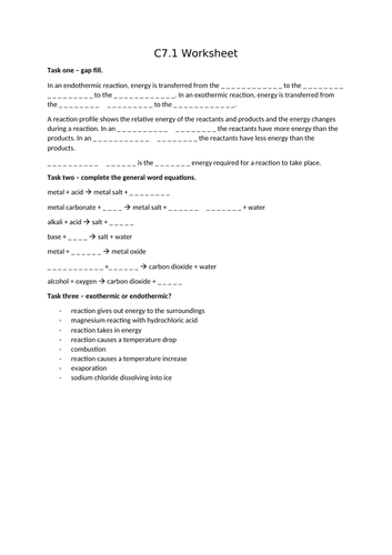 AQA GCSE Chemistry (9-1) - C7.1 Exothermic and endothermic reactions ...