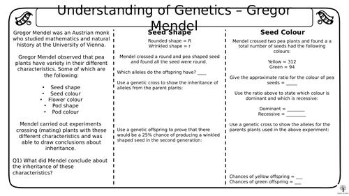 Understanding of Genetics: Mendel (Triple) - GCSE Biology Worksheets ...
