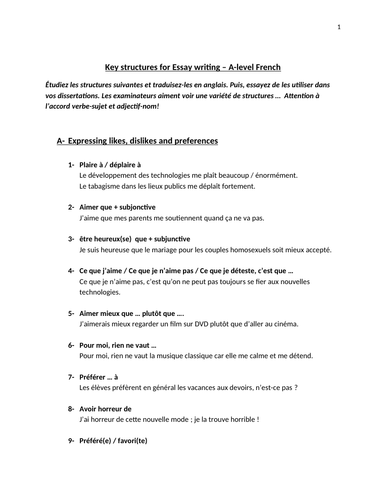 Key French structures for essay writing | Teaching Resources