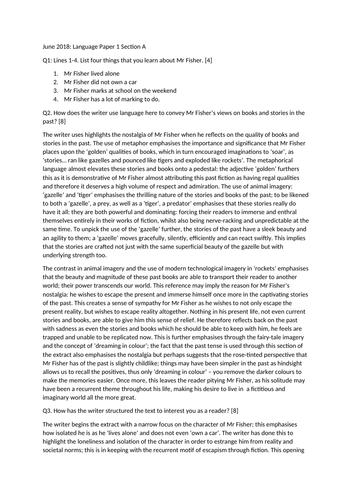 June 2018 Language Paper 1 Section A full marks model responses ...