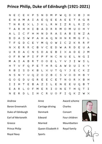 Prince Philip, Duke of Edinburgh Word Search | Teaching Resources