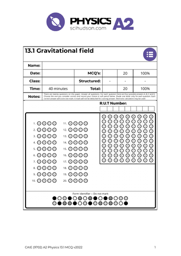 A2 Physics 9702 - MCQs - 13. Gravitational fields | Teaching Resources