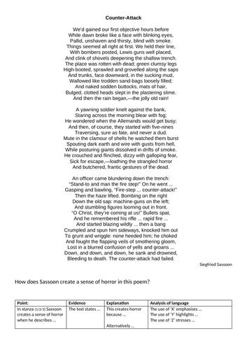 Counter Attack Siegfried Sassoon Cover Lesson | Teaching Resources