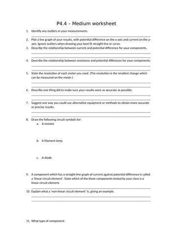 AQA GCSE Physics (9-1) - P4.4 Component Characteristics + Required ...