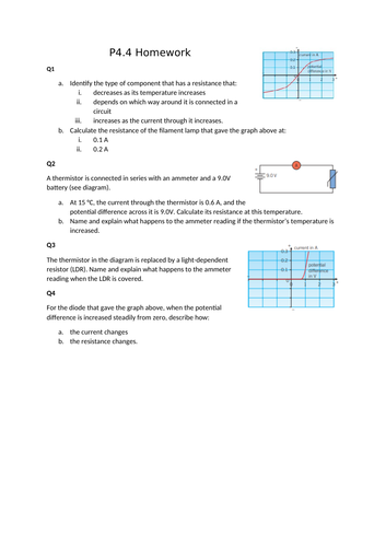 AQA GCSE Physics (9-1) - P4.4 Component Characteristics + Required ...