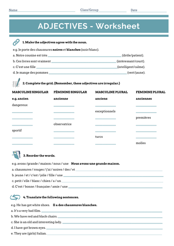 GCSE French revision adjectives | Teaching Resources