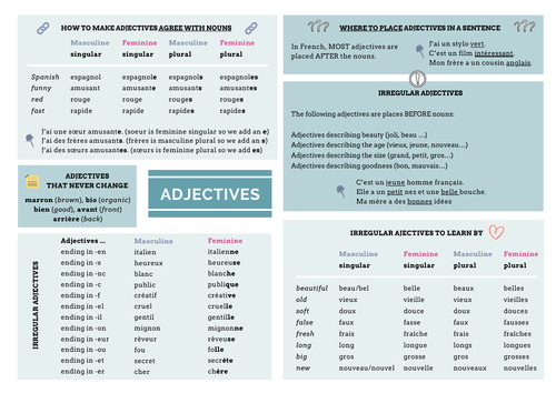 GCSE French revision adjectives | Teaching Resources