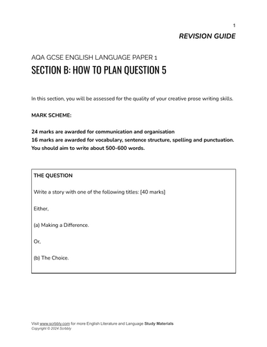 AQA GCSE English Language Paper 1, Section B: How to Plan Question 5 ...