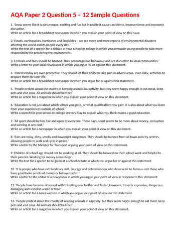 PLANNING FOR POSSIBLE PAPER 2 QUESTION 5 TOPICS | Teaching Resources