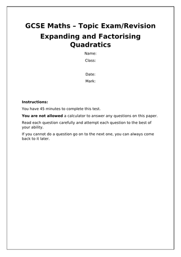GCSE Maths Expanding and Factorising Quadratics | Teaching Resources