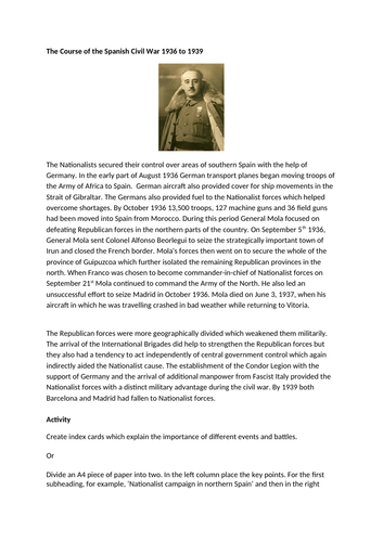 Key Events of the Spanish Civil War 1936-1939 | Teaching Resources
