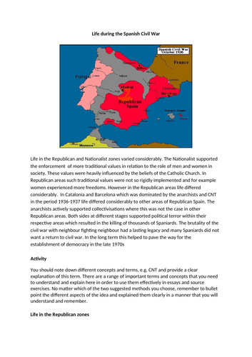 Life during the Spanish Civil War 1936-1939 | Teaching Resources