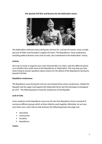 Spanish Civil War & the defeat of the Republicans | Teaching Resources